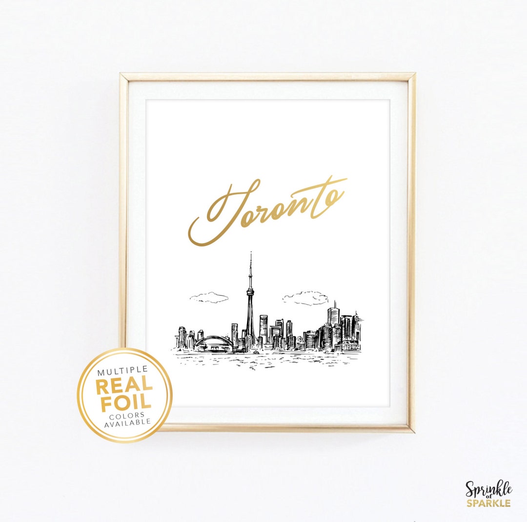 Toronto Skyline Sketch, Toronto City Sign, Wall Art, Gold Foil, Toronto ...