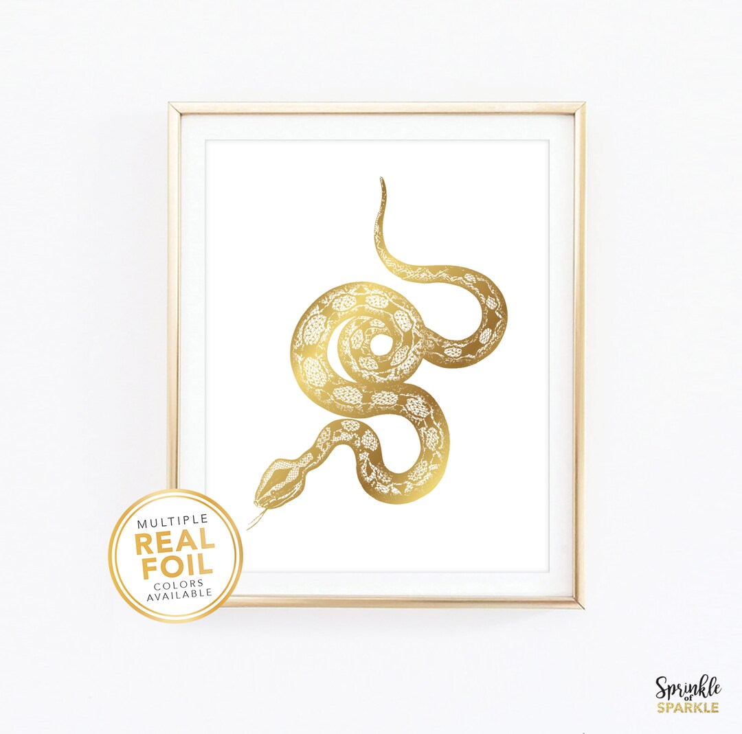 Snake Print - Realistic Snake Wall Art - Gold Foil Snake Print ...