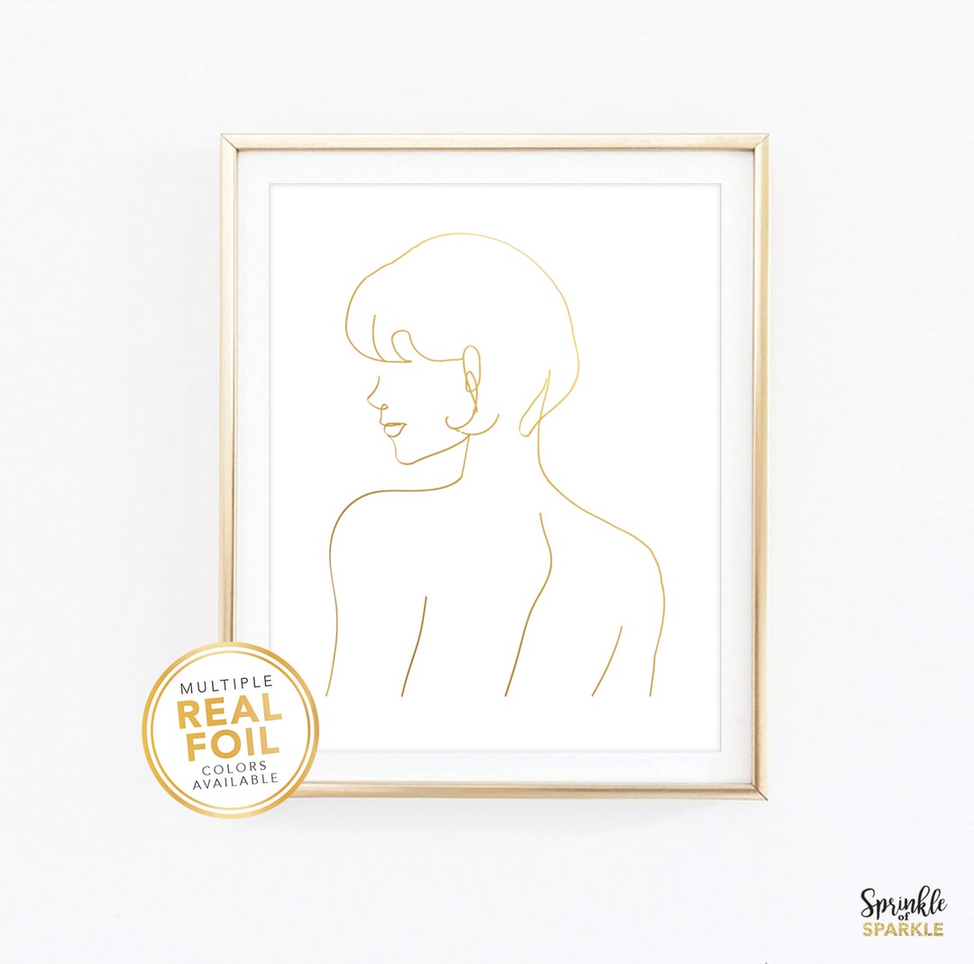 Woman Line Art Gold Foil Drawing Female Figure Print Woman - Etsy
