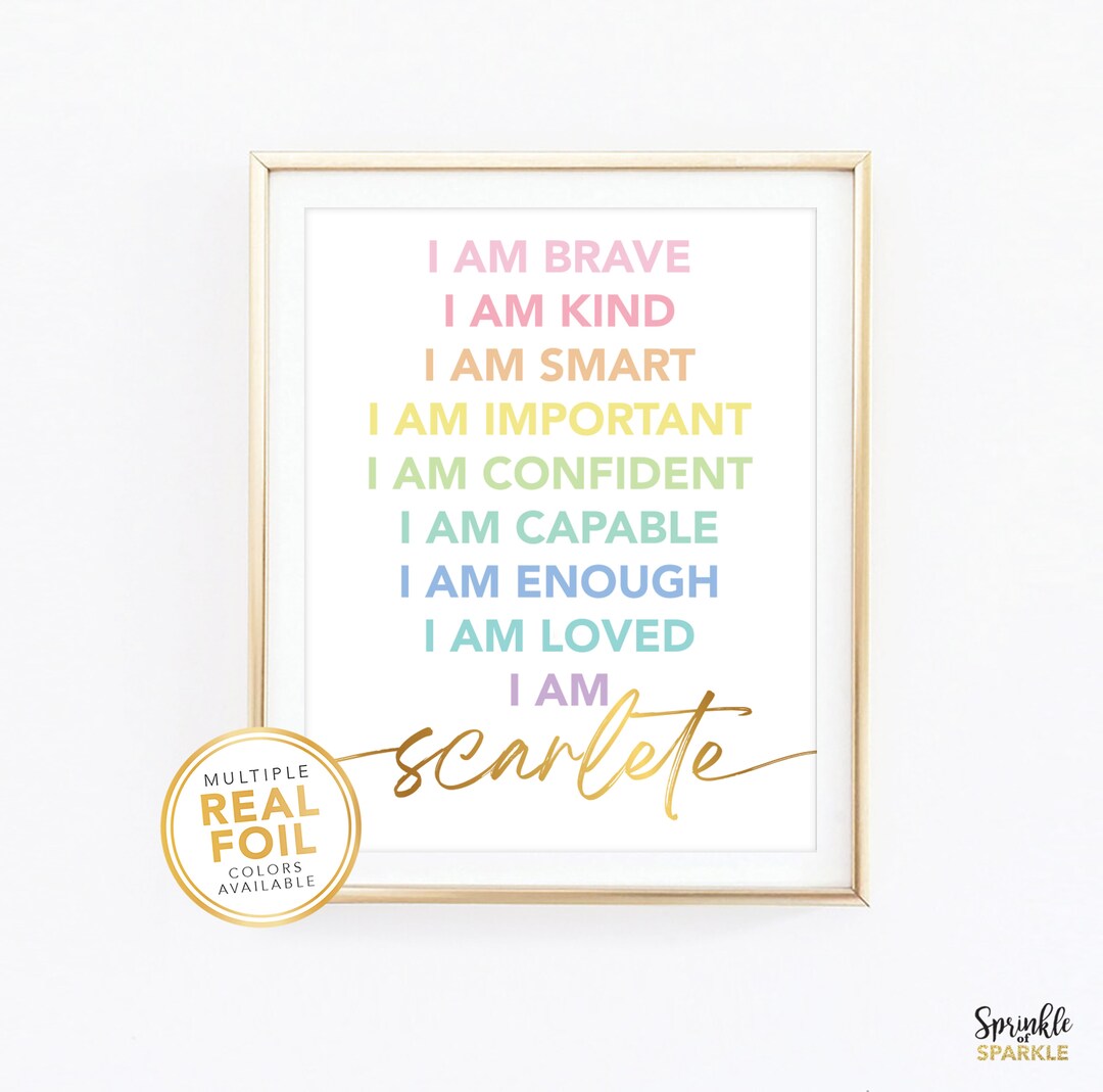 Custom I Am Brave, Child Affirmation Wall Art, Personalized Name, Gold ...