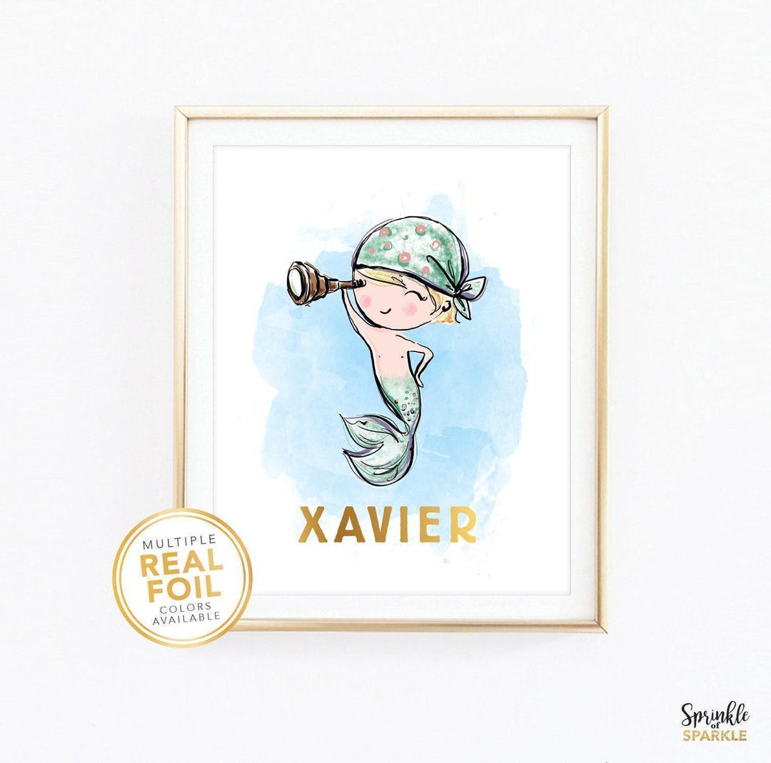 Merboy Custom Name, Nursery Print, Kids Room, Playroom, Mermaid ...