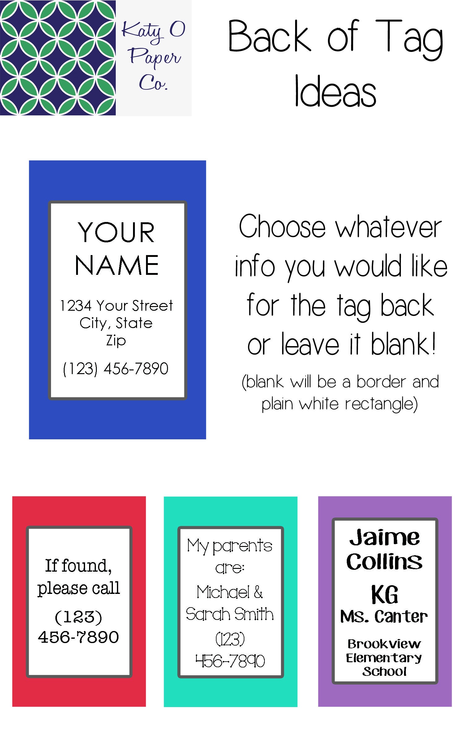 Girls Vertical Bag Tags Custom Luggage Tags Buy 4 Get 1 - Etsy