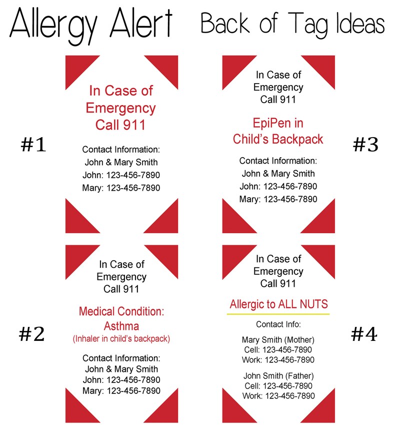 Allergy Alert Tags - Medical Alert Tags - Custom Bag Tags - Buy 4, Get ...