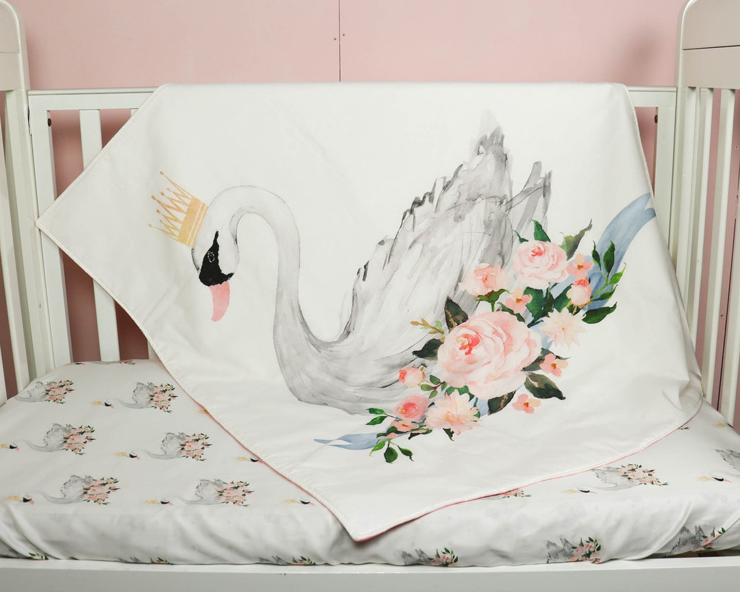 Swan Princess Cot Quilt for a Fairy Tale Nursery. Pink Crib - Etsy ...