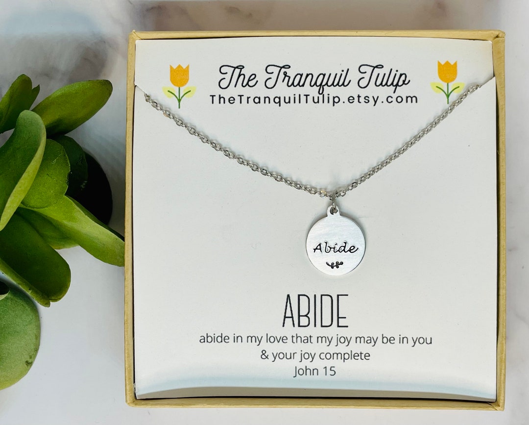 Abide - Necklace & Card - Hand Stamped Jewelry - Faith Jewelry ...