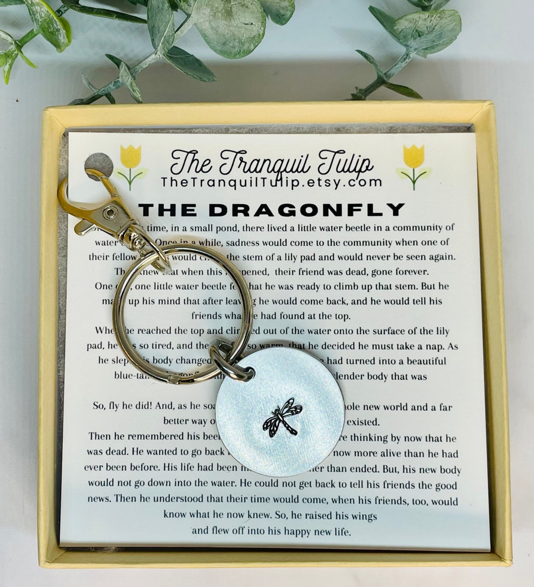 Dragonfly Keychain - Hand Stamped Keychain - Sympathy Gift - Memorial ...