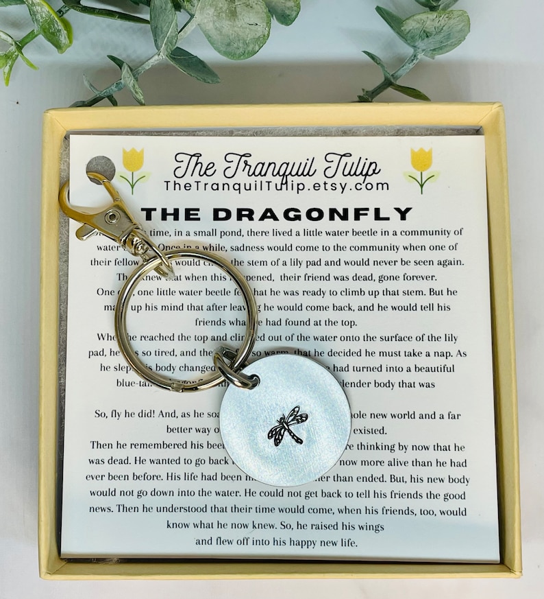 Dragonfly Keychain - Hand Stamped Keychain - Sympathy Gift - Memorial ...