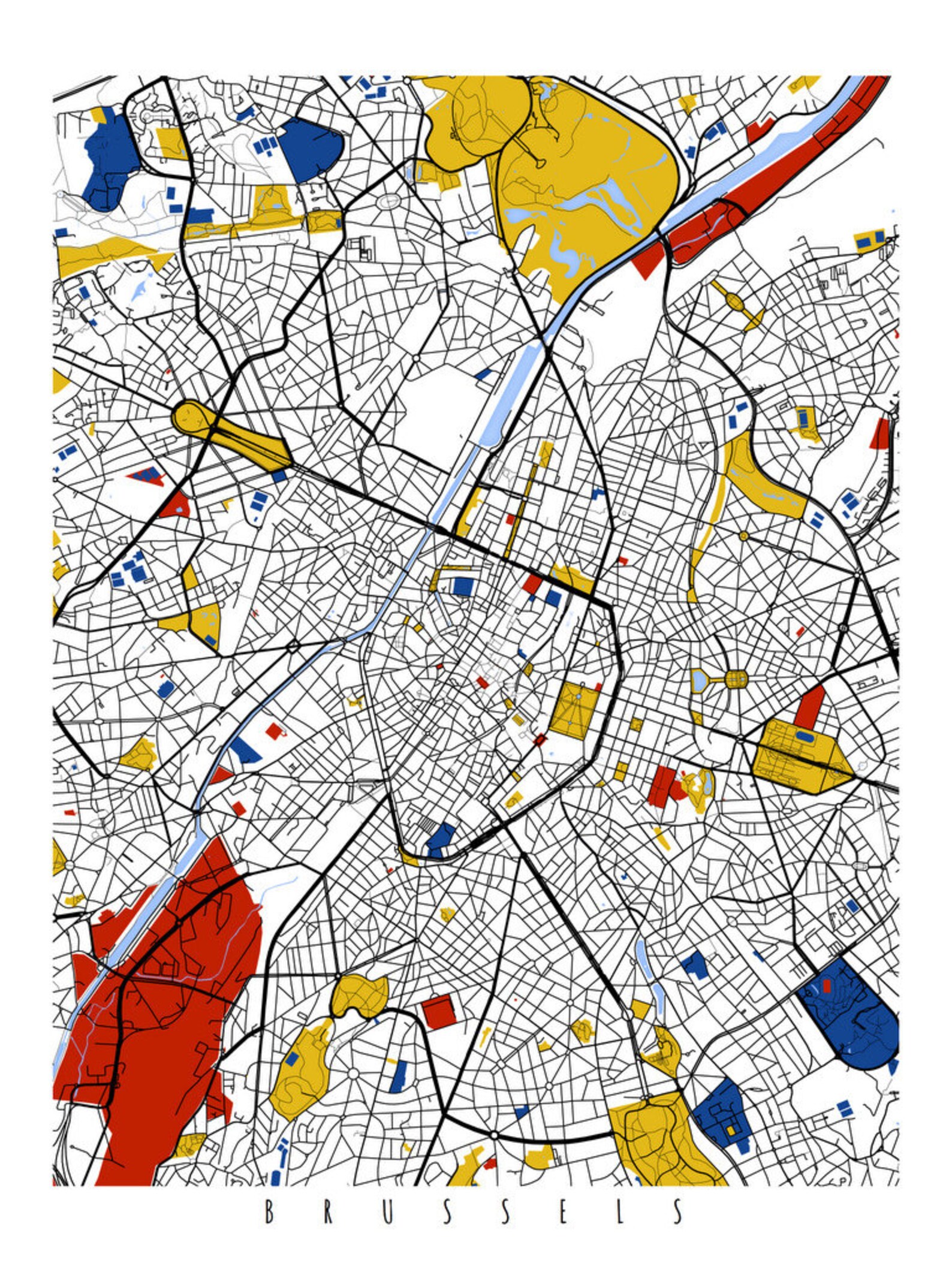 Brussels Map Art / Brussels, Belgium Wall Art / Print / Poster / Modern ...