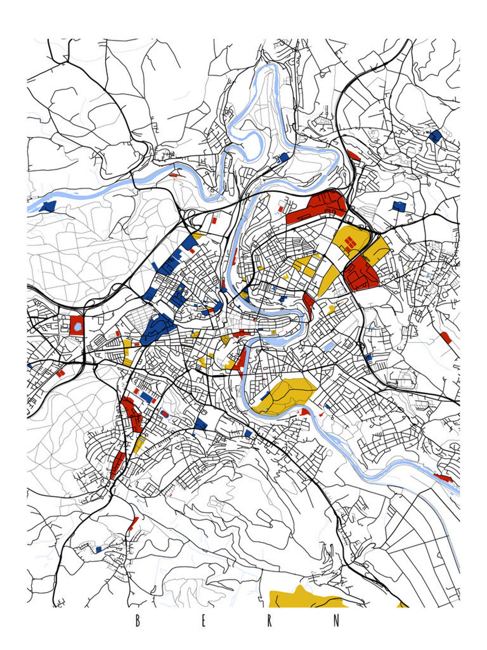 Bern Map Art / Bern, Switzerland Wall Art / Print / Poster / Modern ...