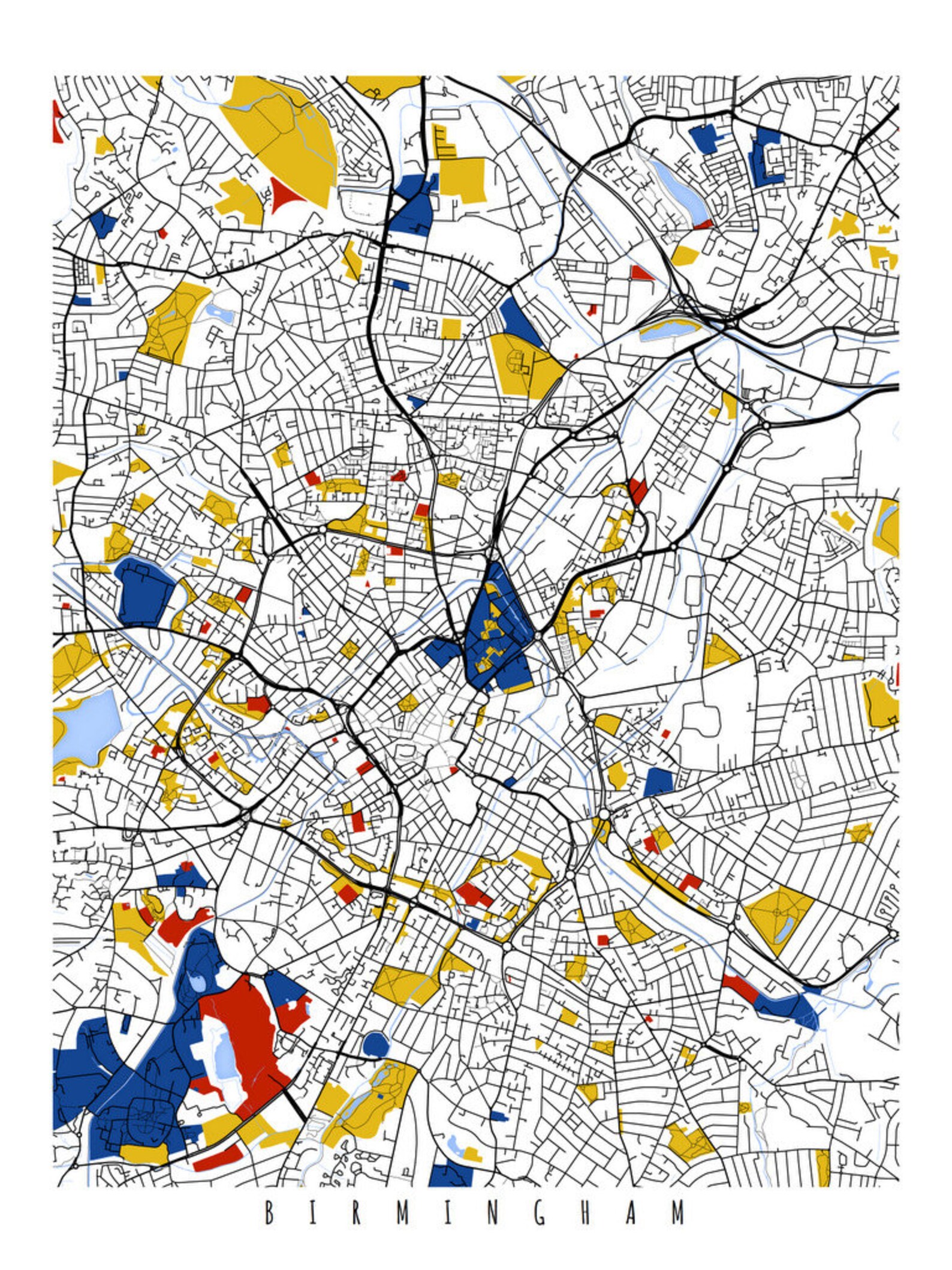 Birmingham Map Art / Birmingham, UK Wall Art / Print / Poster / Modern ...