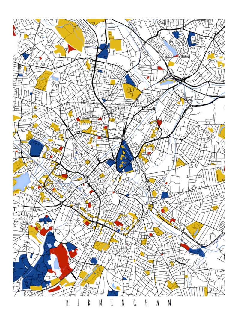 Birmingham Map Art / Birmingham, UK Wall Art / Print / Poster / Modern ...