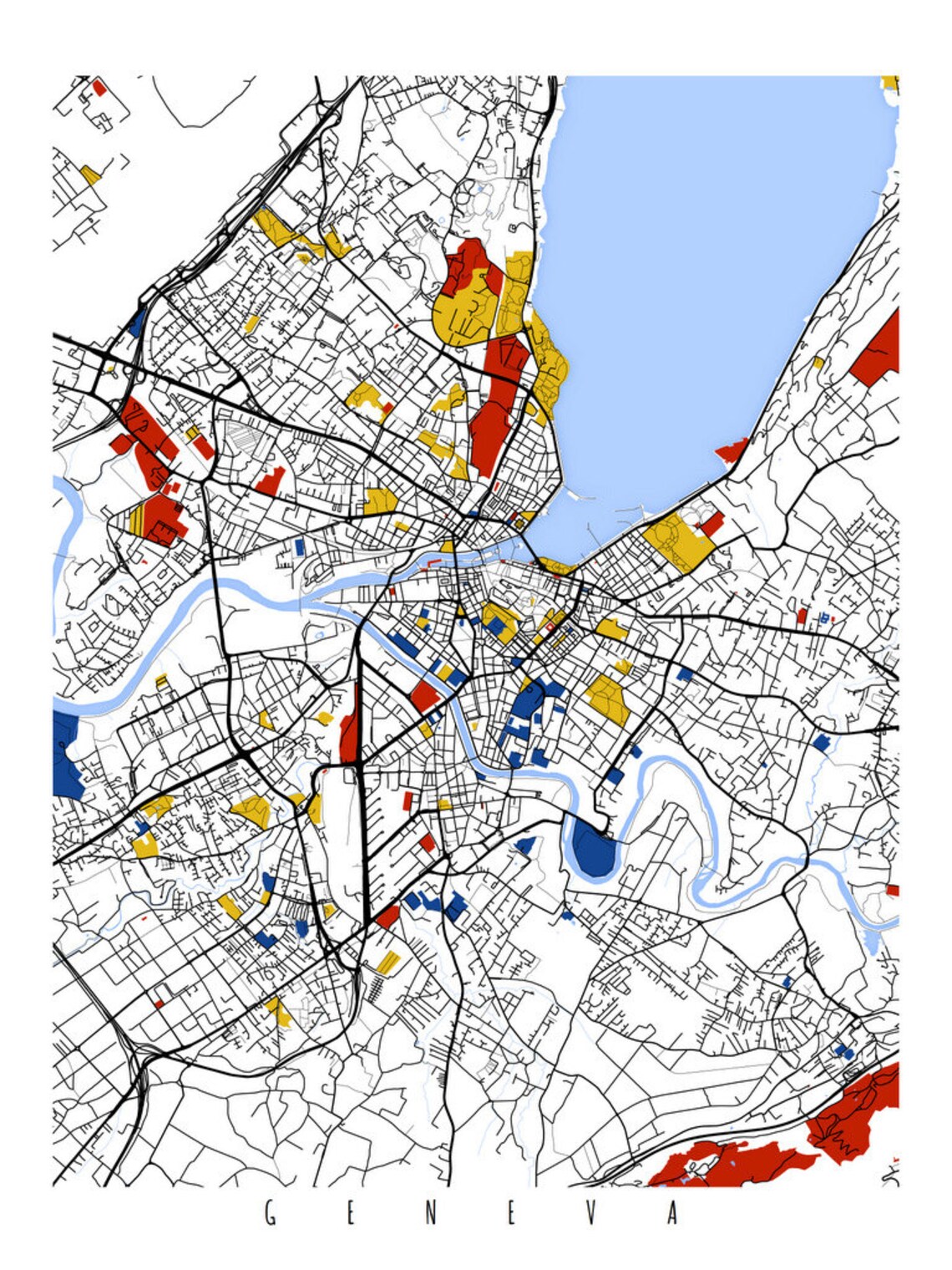 Geneva Map Art / Geneva, Switzerland Wall Art / Print / Poster / Modern ...