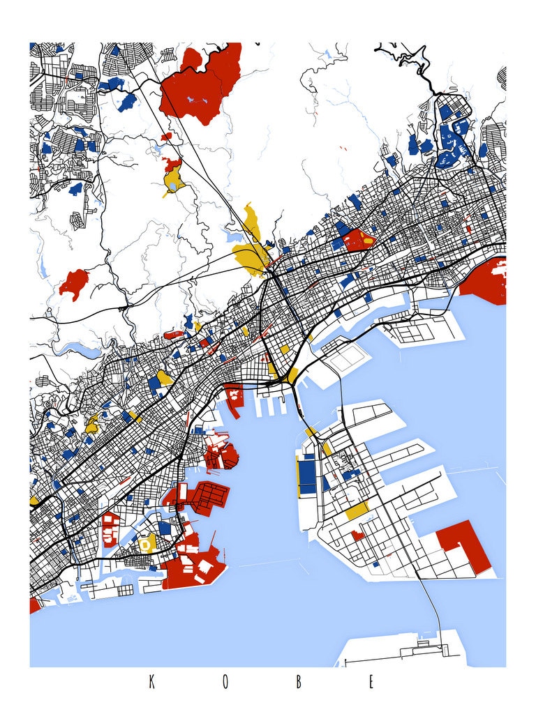 Kobe Map Art / Kobe, Japan Wall Art / Print / Poster / Modern Home and ...