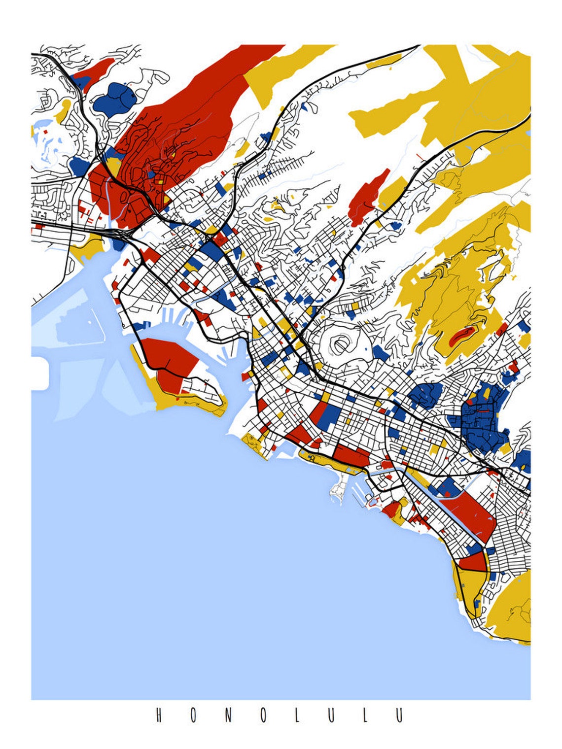 Honolulu Map Art / Honolulu, Hawaii Wall Art / Print / Poster / Modern ...