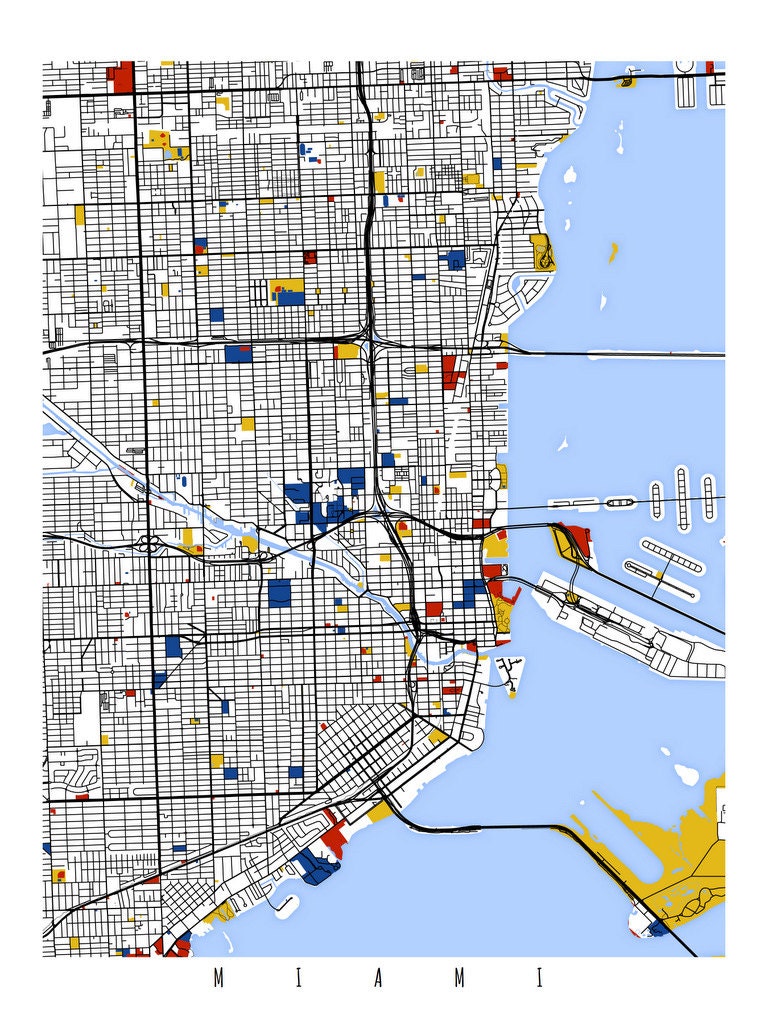 Miami Map Art / Miami, Wall Art / Print / Poster / Modern Home and ...
