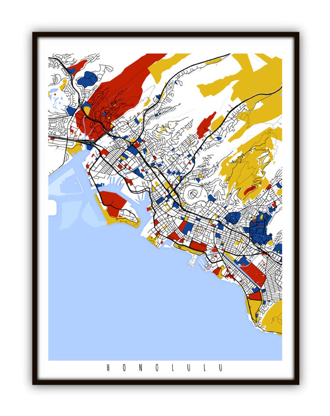 Honolulu Map Art / Honolulu, Hawaii Wall Art / Print / Poster / Modern ...