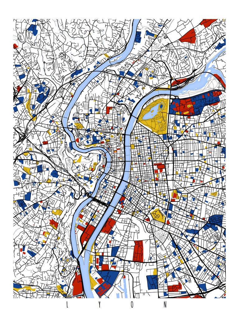 Lyon Map Art / Lyon France Wall Art / Print / Poster / Modern | Etsy