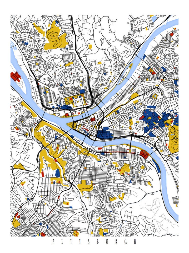 Pittsburgh Map Art / Pittsburgh Wall Art / Print / Poster / Modern Home ...