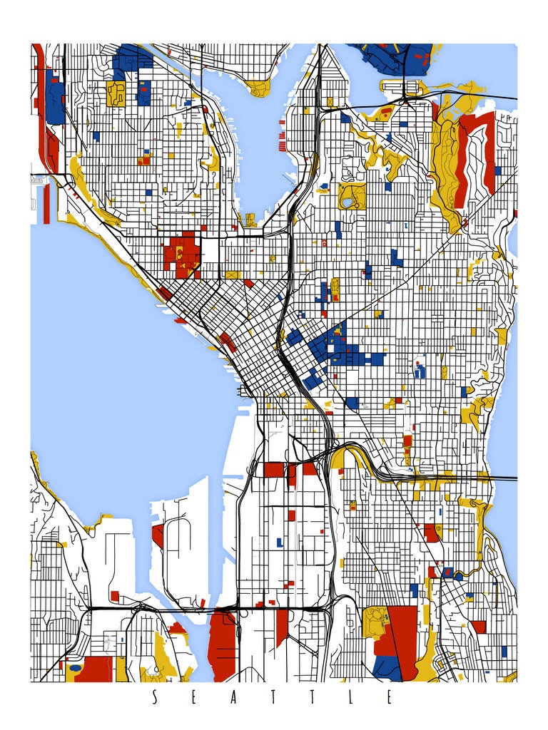 Seattle Map Art / Seattle Wall Art / Print / Poster / Modern | Etsy