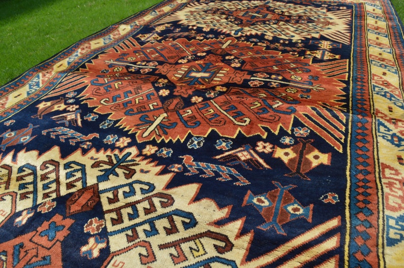 Vintage Caucasian Pattern Tribal Area Rug - Etsy