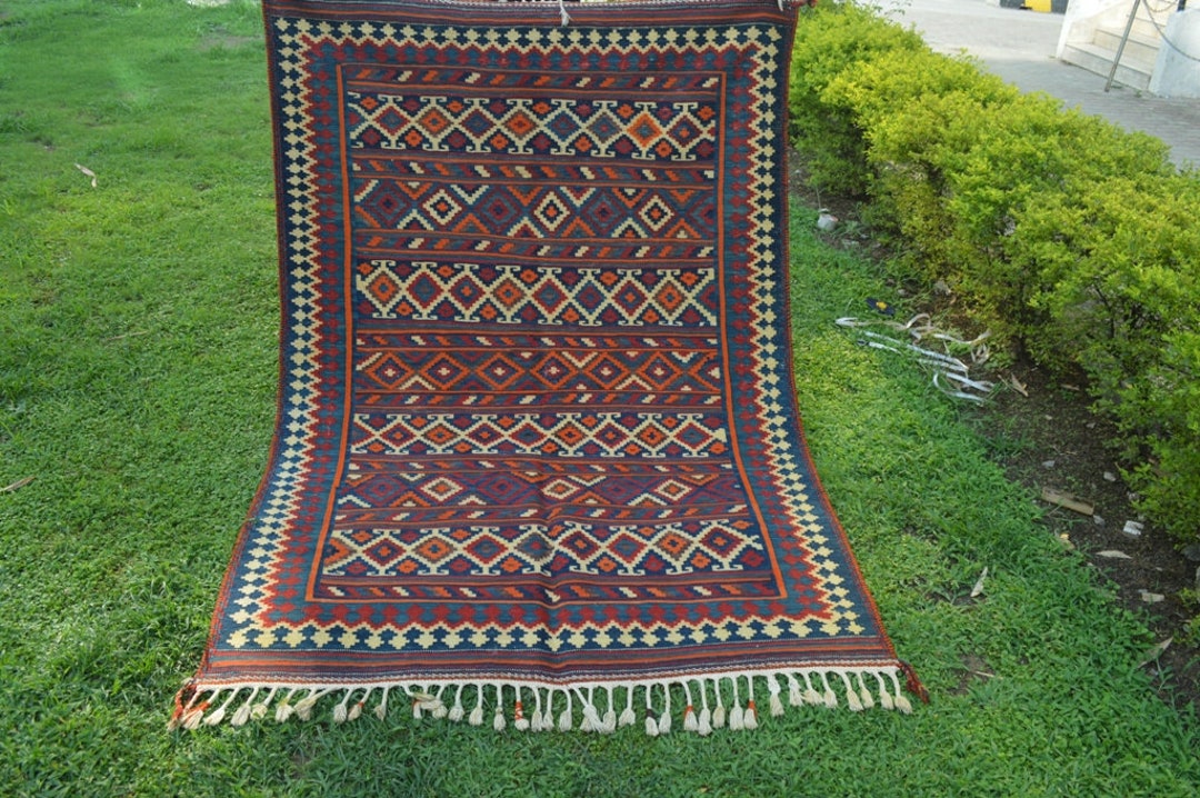 7 X 4.9 FT Vintage Geometric Pattern Turkish Soumak Cicem Rug,anatolian ...
