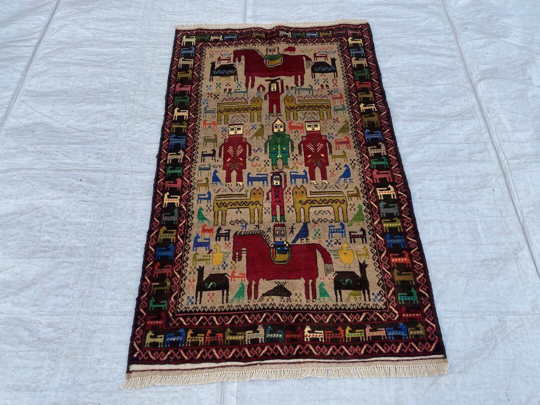 Stunning Portrait With Pictorial Tribal Baluch Nomadic Carpet - Etsy