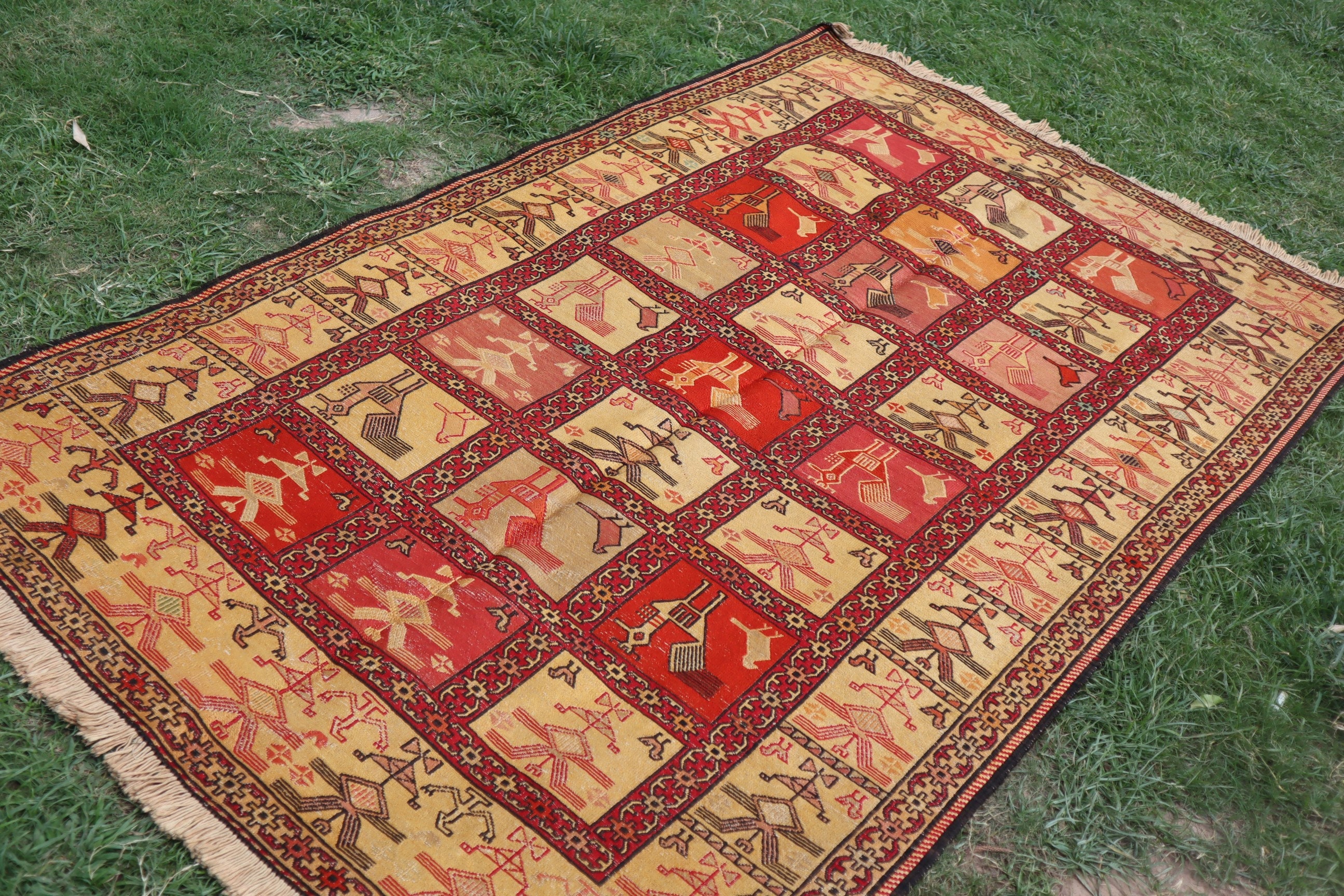 Vintage High Quality Roaster Pattern Turkish Soumak Kilim Rug | Etsy