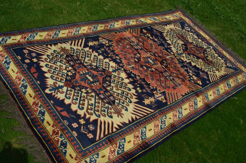 Vintage Caucasian Pattern Tribal Area Rug - Etsy