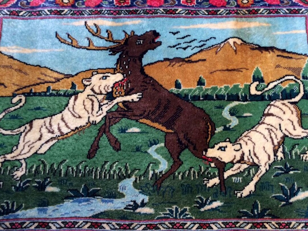 COLLECTORS PIECE Stunning Shikar Gha Hunting Scene Wall Hanging Carpet ...