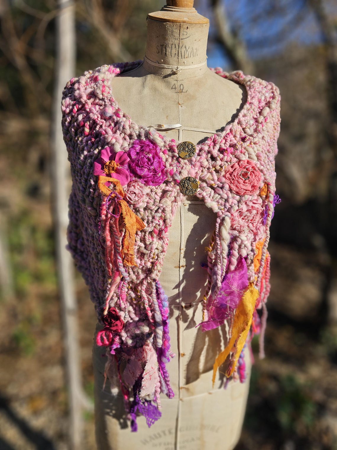 Powder Pink Shrug, Bohemian Style, Rags, Romantic, Hand-spun and Hand ...