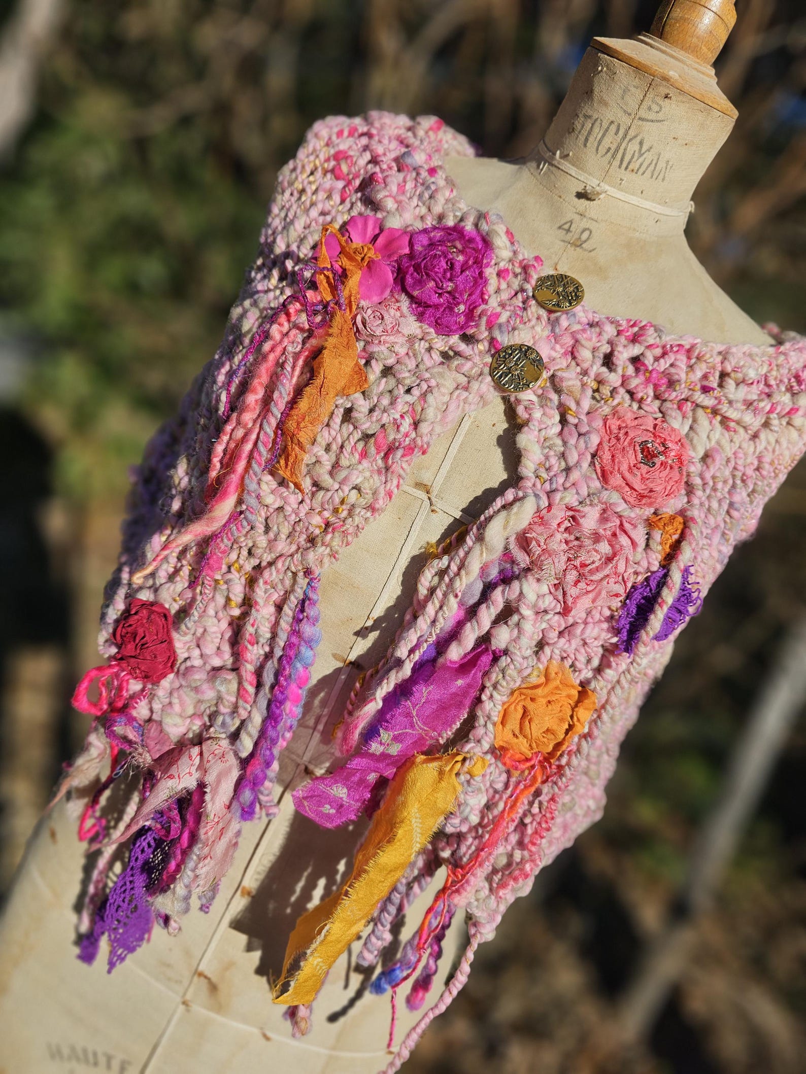Powder Pink Shrug, Bohemian Style, Rags, Romantic, Hand-spun and Hand ...
