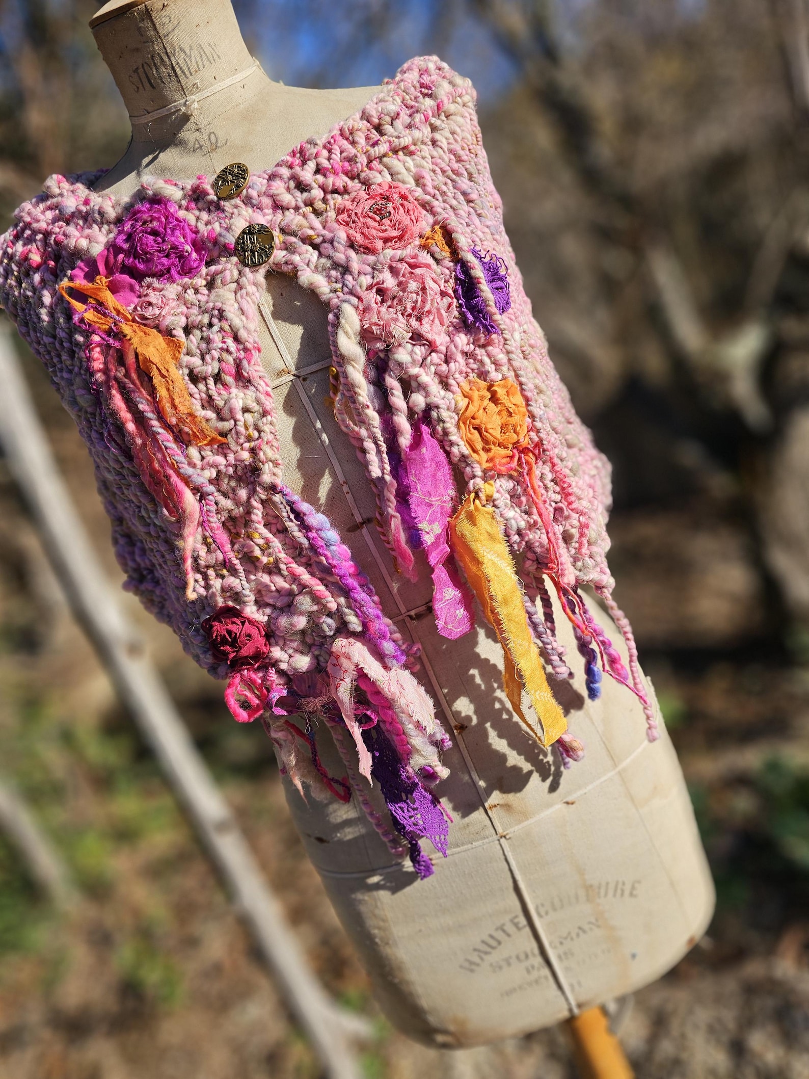 Powder Pink Shrug, Bohemian Style, Rags, Romantic, Hand-spun and Hand ...