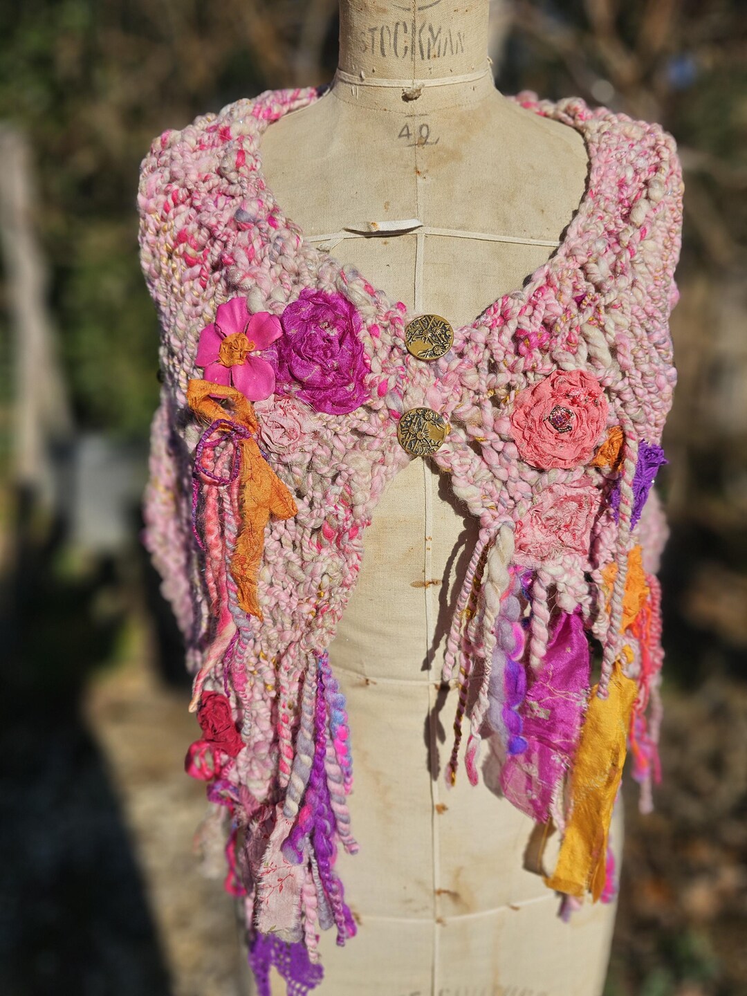 Powder Pink Shrug, Bohemian Style, Rags, Romantic, Hand-spun and Hand ...