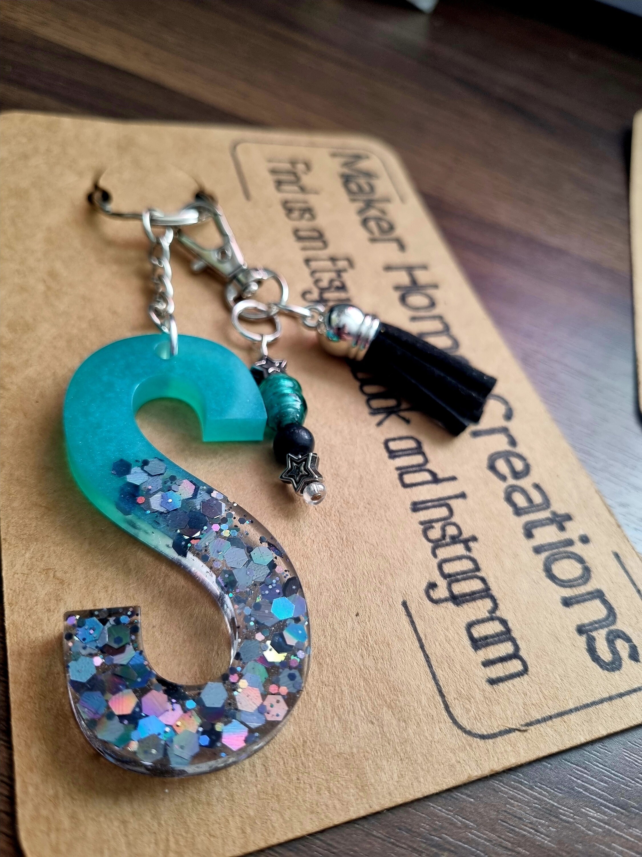 Homemade Extra Large Turquoise and Glitter Resin Letter Keyring With ...