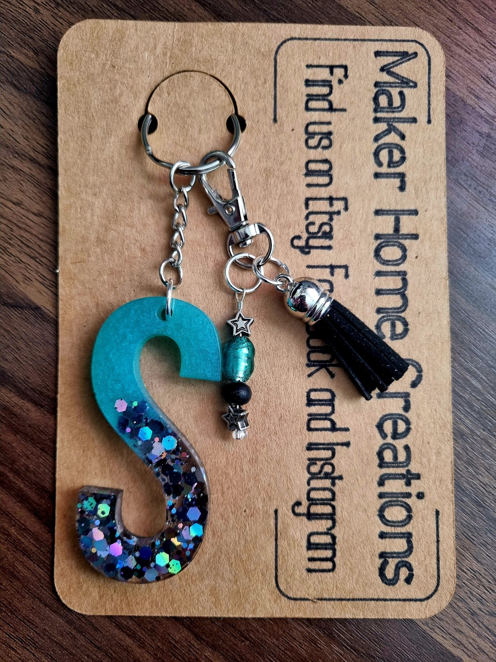 Homemade Extra Large Turquoise and Glitter Resin Letter Keyring With ...