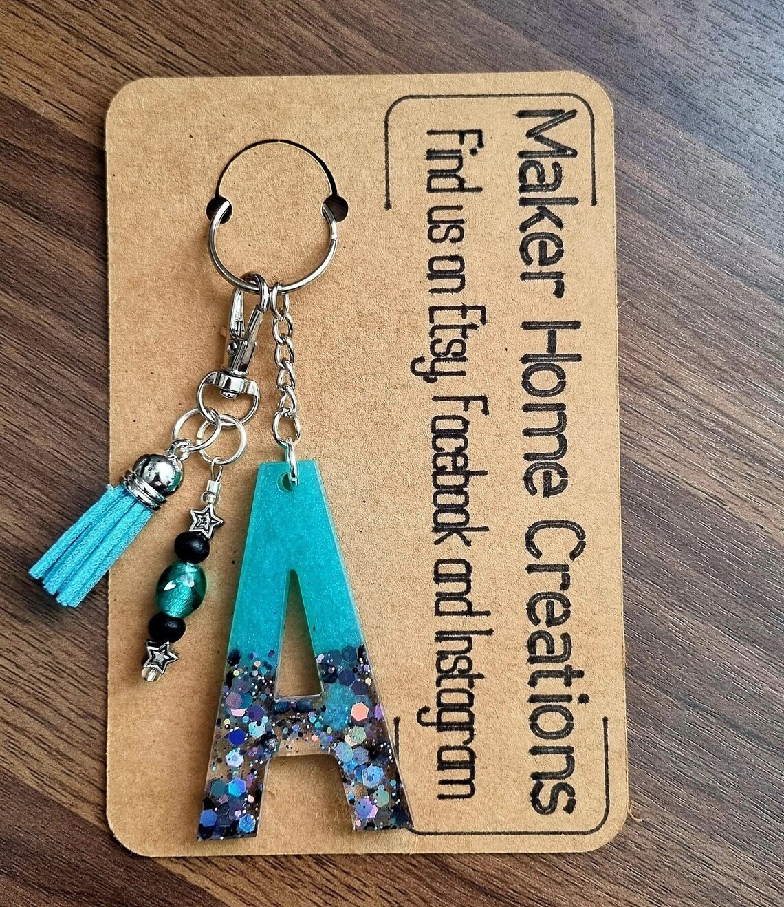 Homemade Extra Large Turquoise and Glitter Resin Letter Keyring With ...