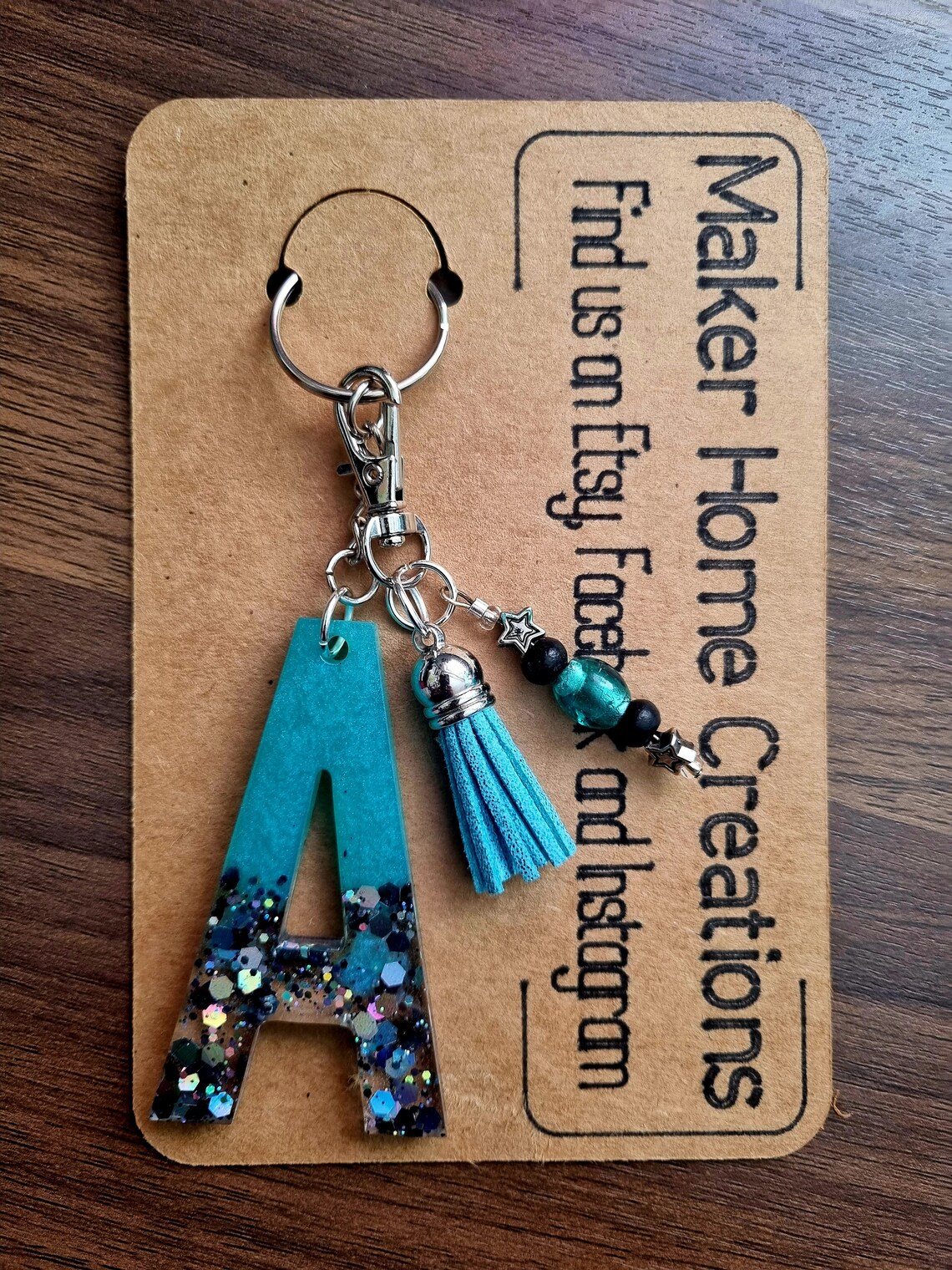 Homemade Extra Large Turquoise and Glitter Resin Letter Keyring With ...