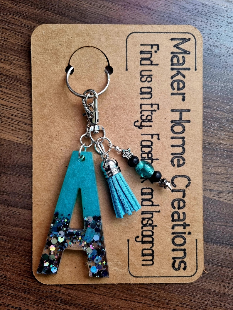 Homemade Extra Large Turquoise and Glitter Resin Letter Keyring With ...