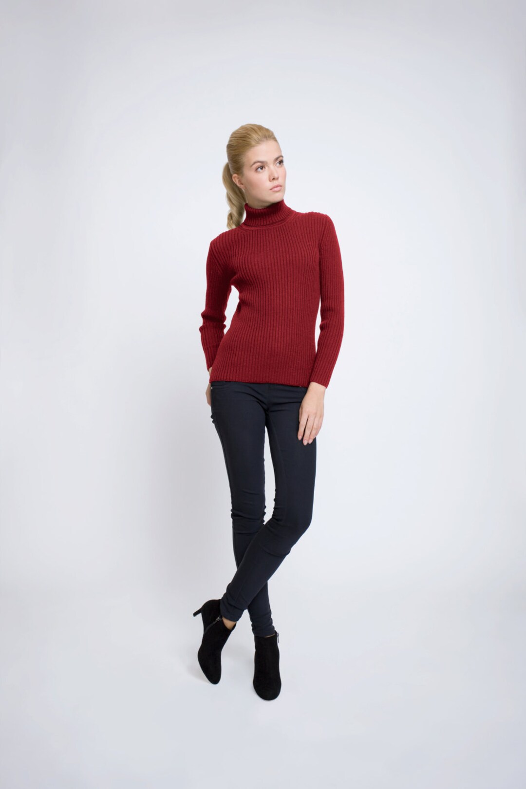 Red Ribbed Turtleneck Sweater , Red Jumper MIA by Rumour London - Etsy