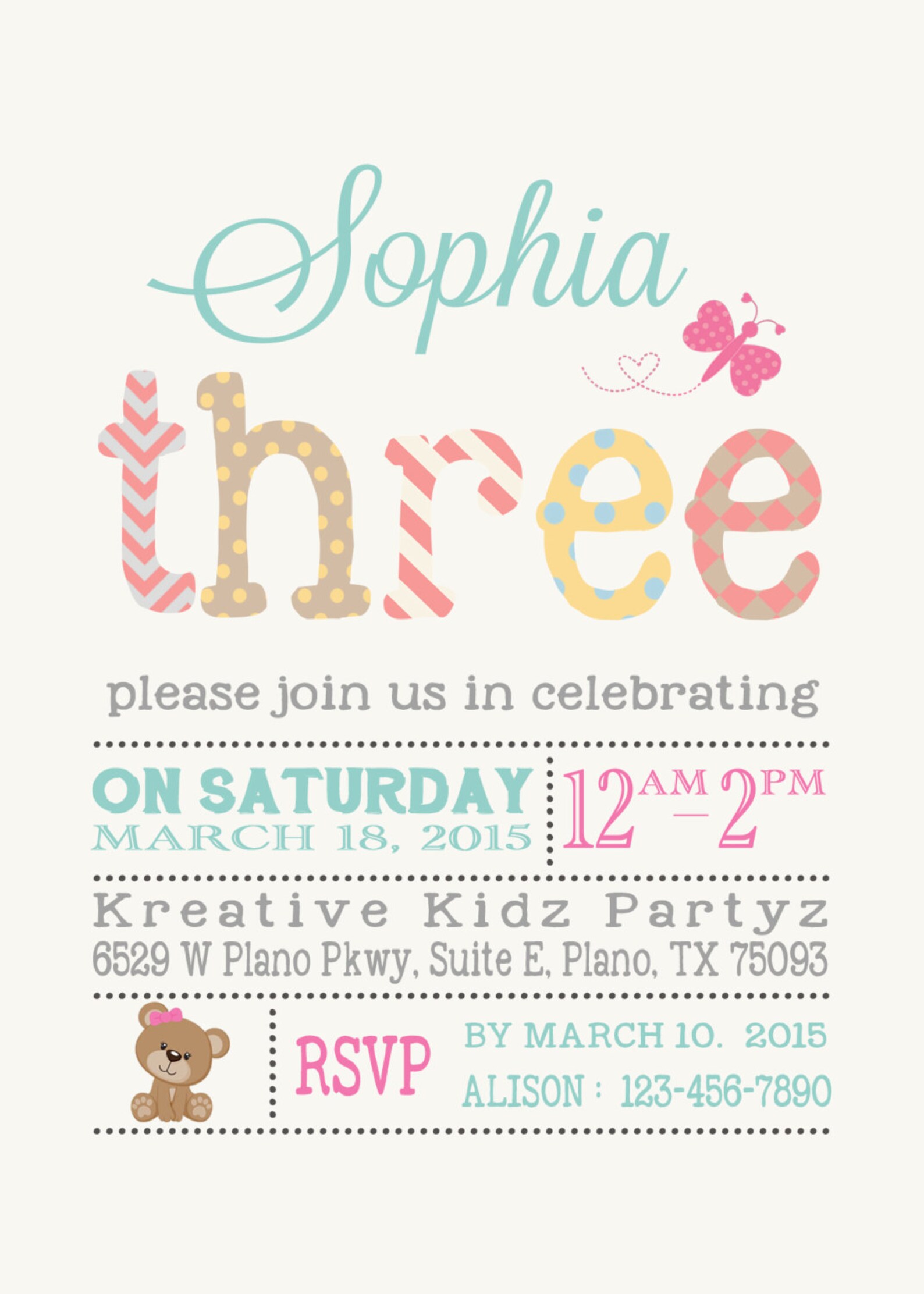 THREE Birthday Invitation. 5x7 Invitation Card. 3rd Birthday Invitation ...