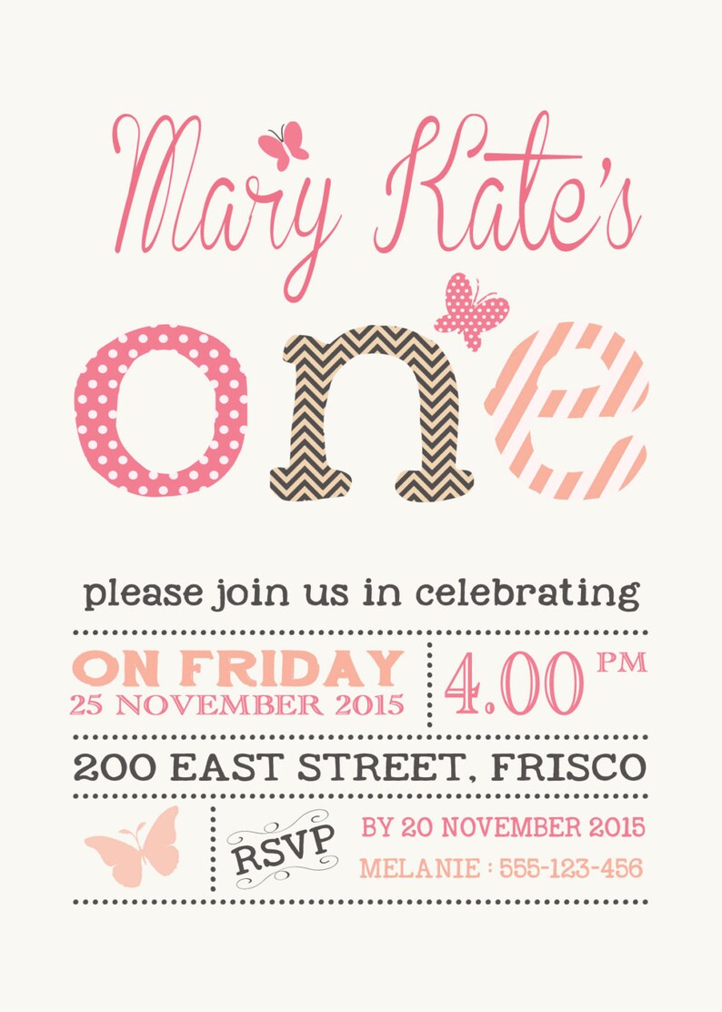 ONE Birthday Invitation, 5X7 Invitation Card, First Birthday Invitation ...
