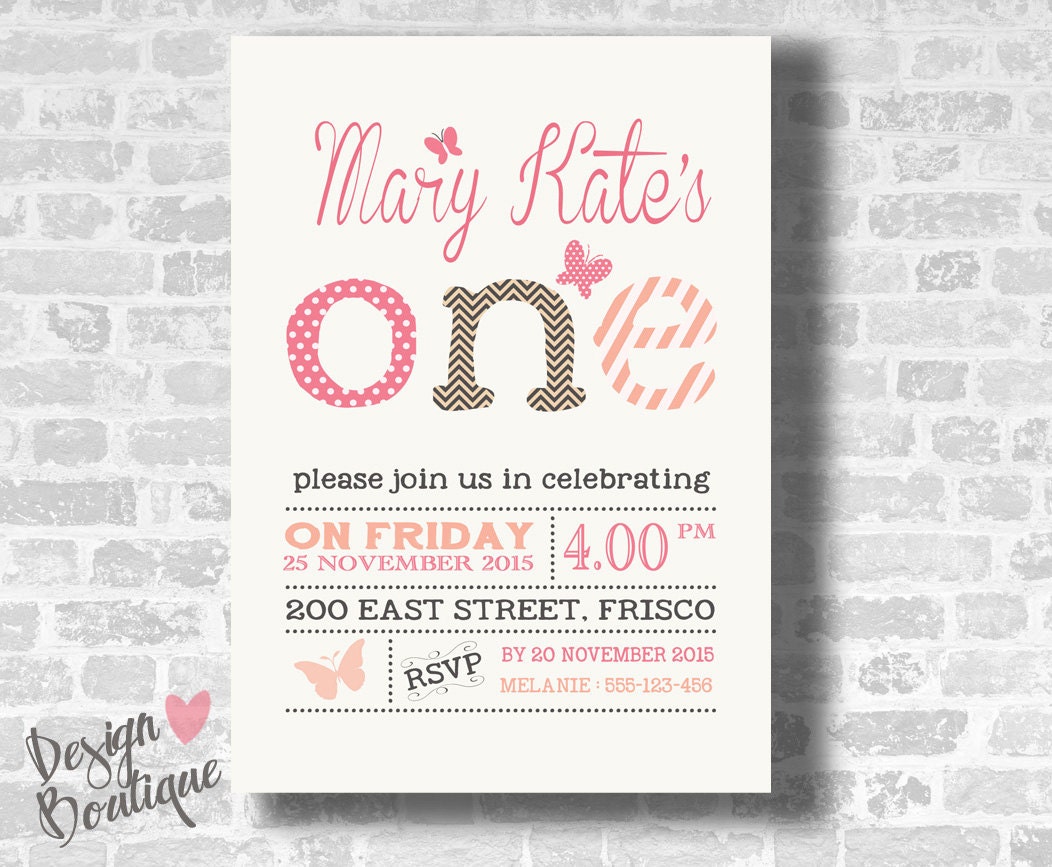 ONE Birthday Invitation, 5X7 Invitation Card, First Birthday Invitation ...