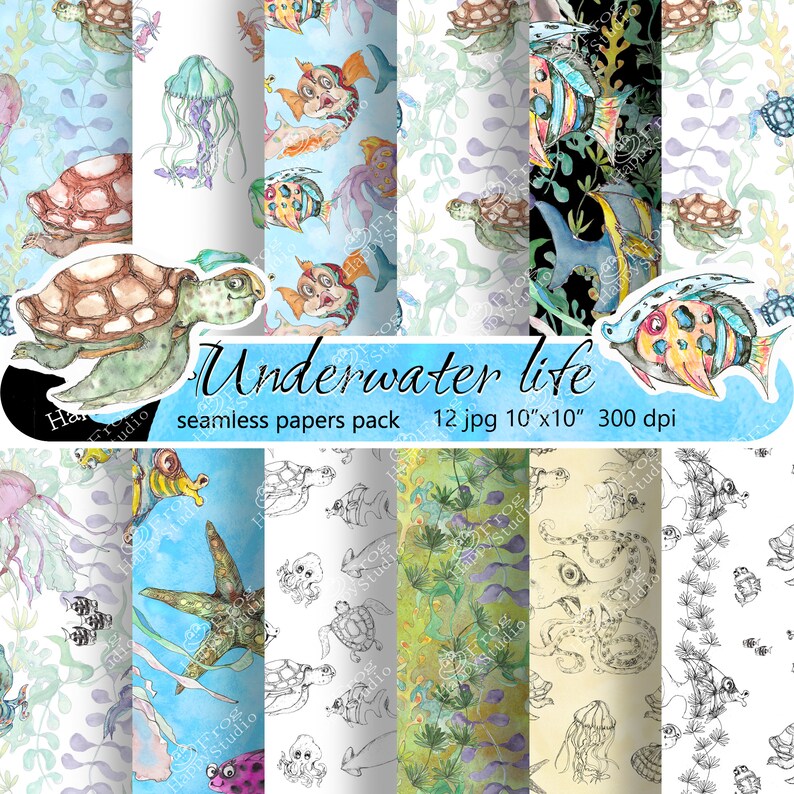 Digital Scrapbook Paper Underwater Nautical Seamless Instant Paper ...