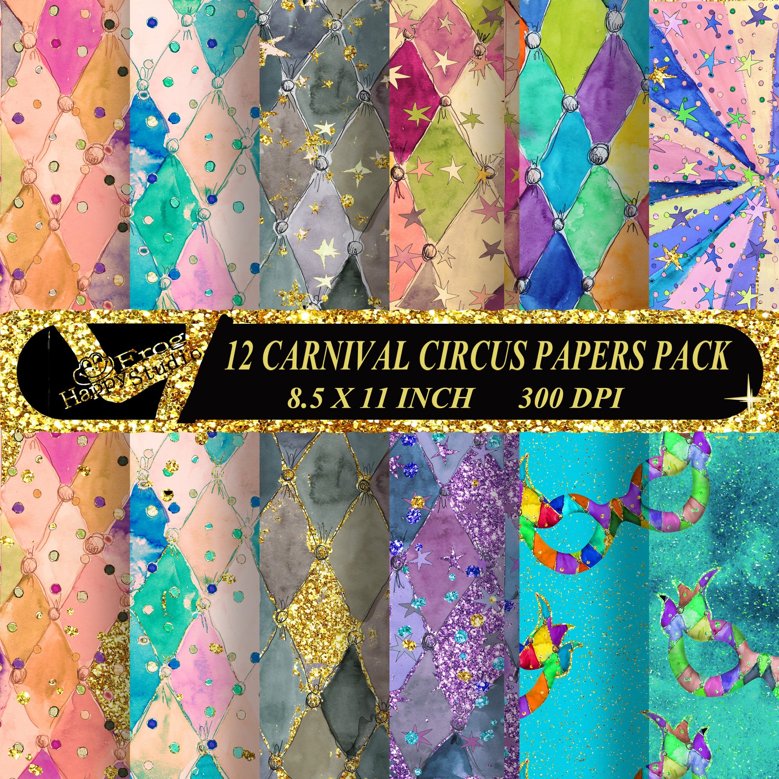 Circus Carnival Digital Paper Pack Backgrounds Scrapbook Party - Etsy