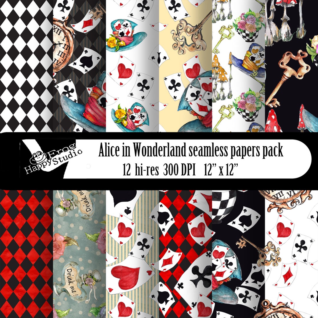 Seamless Patterns Alice in Wonderland Paper Pack Alice Digital ...