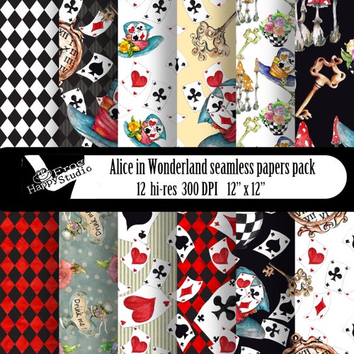Alice in Wonderland Digital Paper Pack Scrapbooking Paper | Etsy