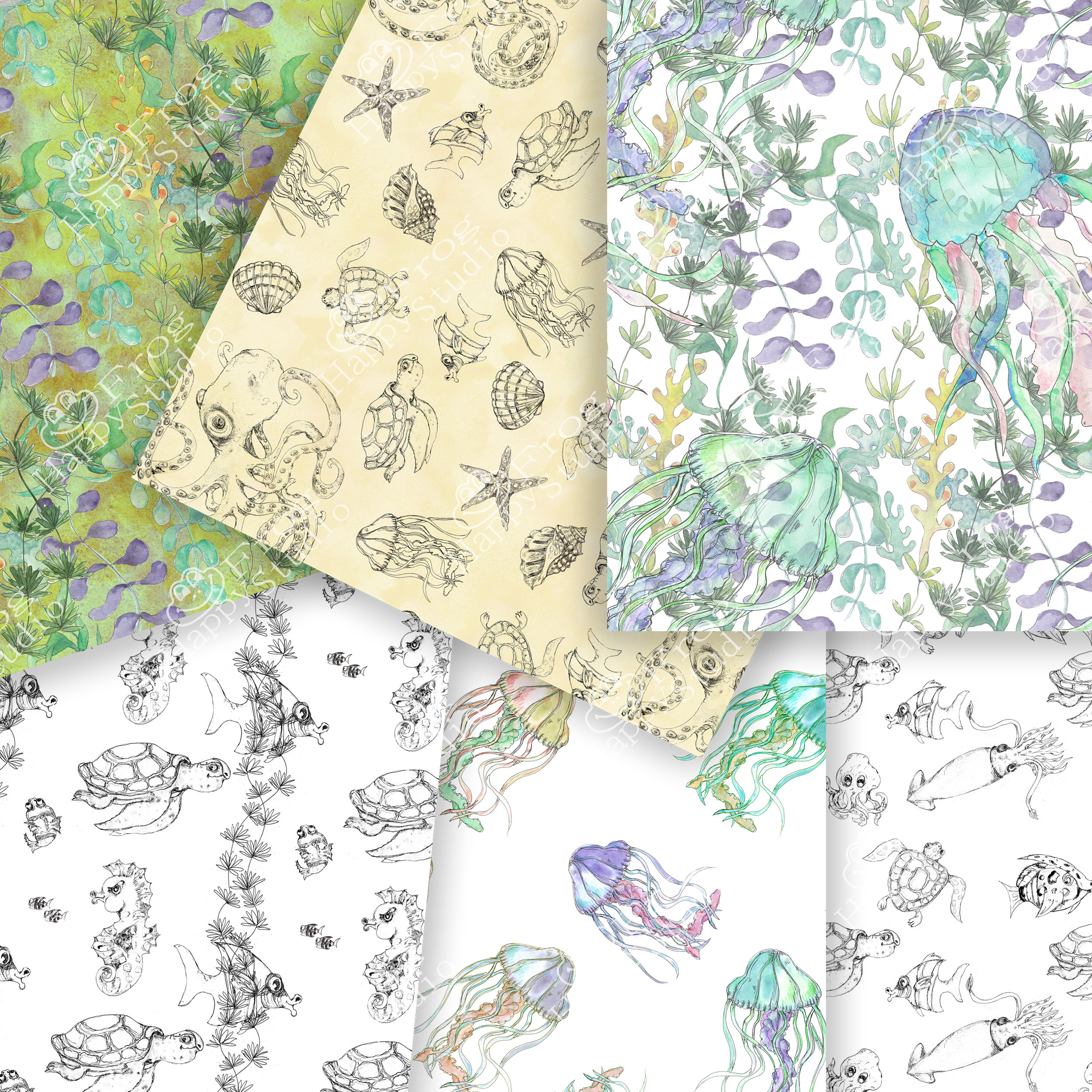 Digital Scrapbook Paper Underwater Nautical Seamless Instant Paper ...