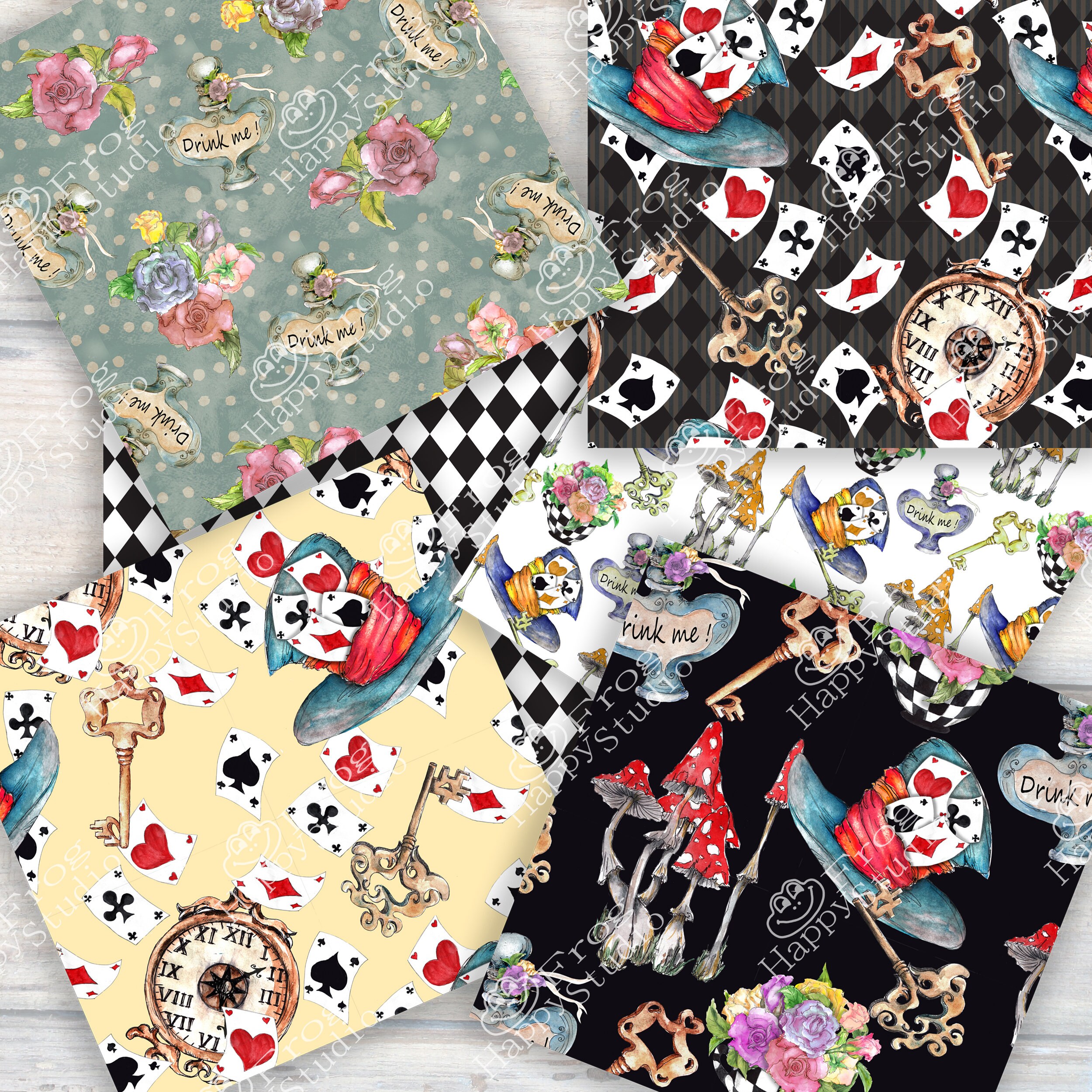 Seamless Patterns Alice in Wonderland Paper Pack Alice Digital ...