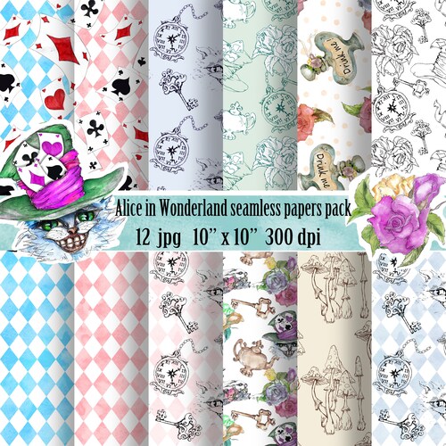 Alice Printable Paper Alice in Wonderland Digital Cards 4x5 - Etsy