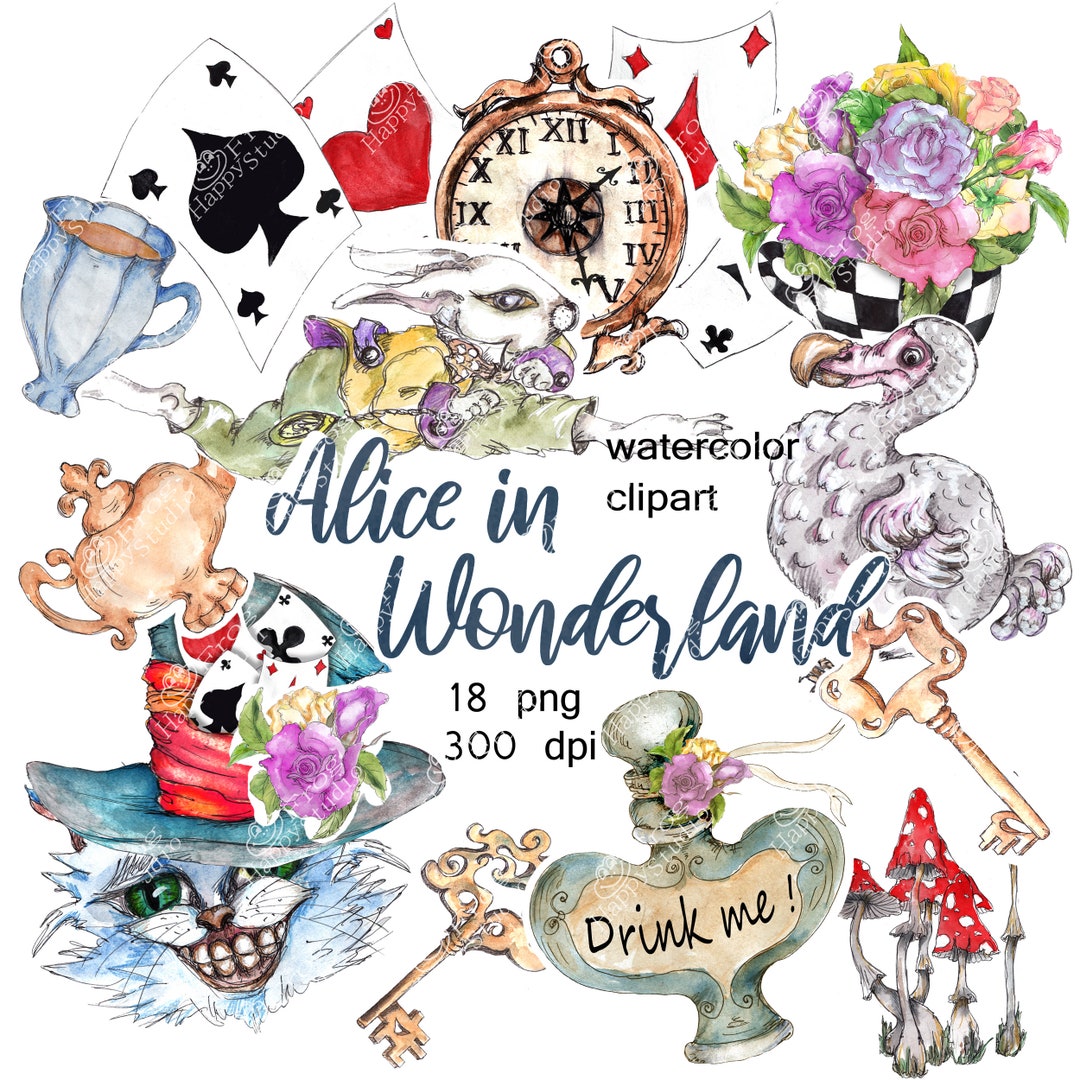 Alice in Wonderland Clipart Characters, Cute Planner Stickers Icons ...
